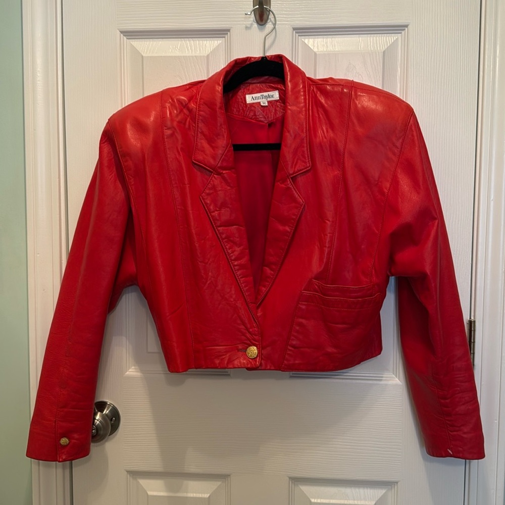 Vintage Cropped Cherry Red Leather Jacket - Gem